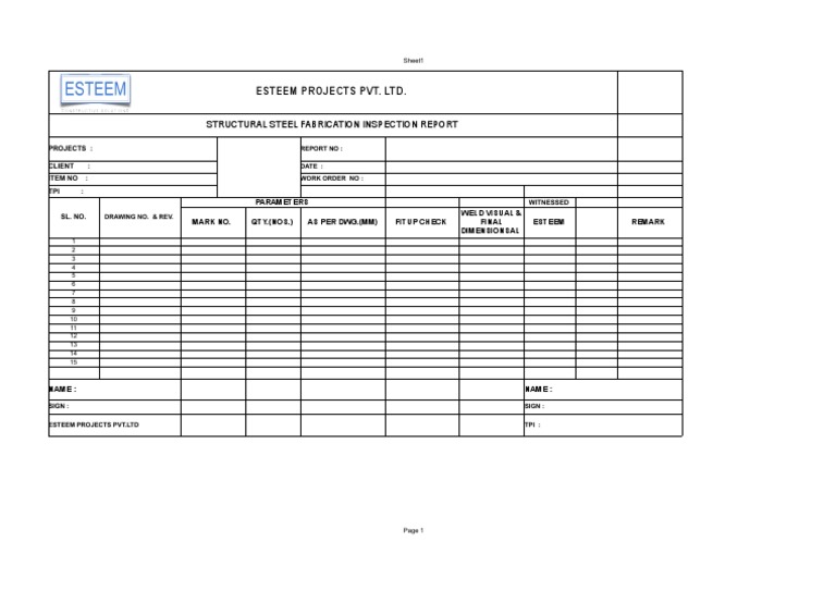 Esteem Projects Pvt. LTD.: Structural Steel Fabrication Inspection ...