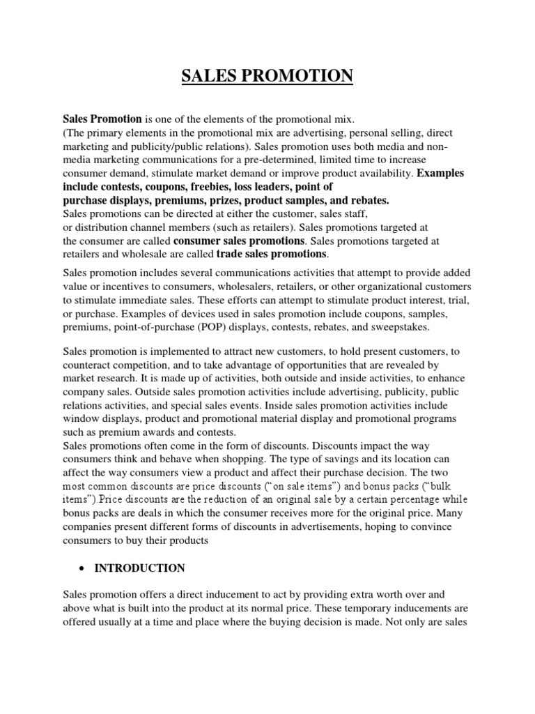 Sales Promotion: Sales Promotion Is One of The Elements of The ...