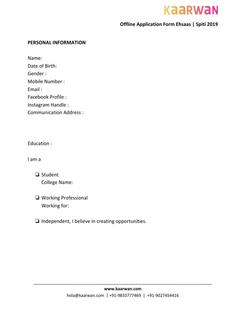 Kaarwan Application Form | PDF | Online And Offline | Cyberspace