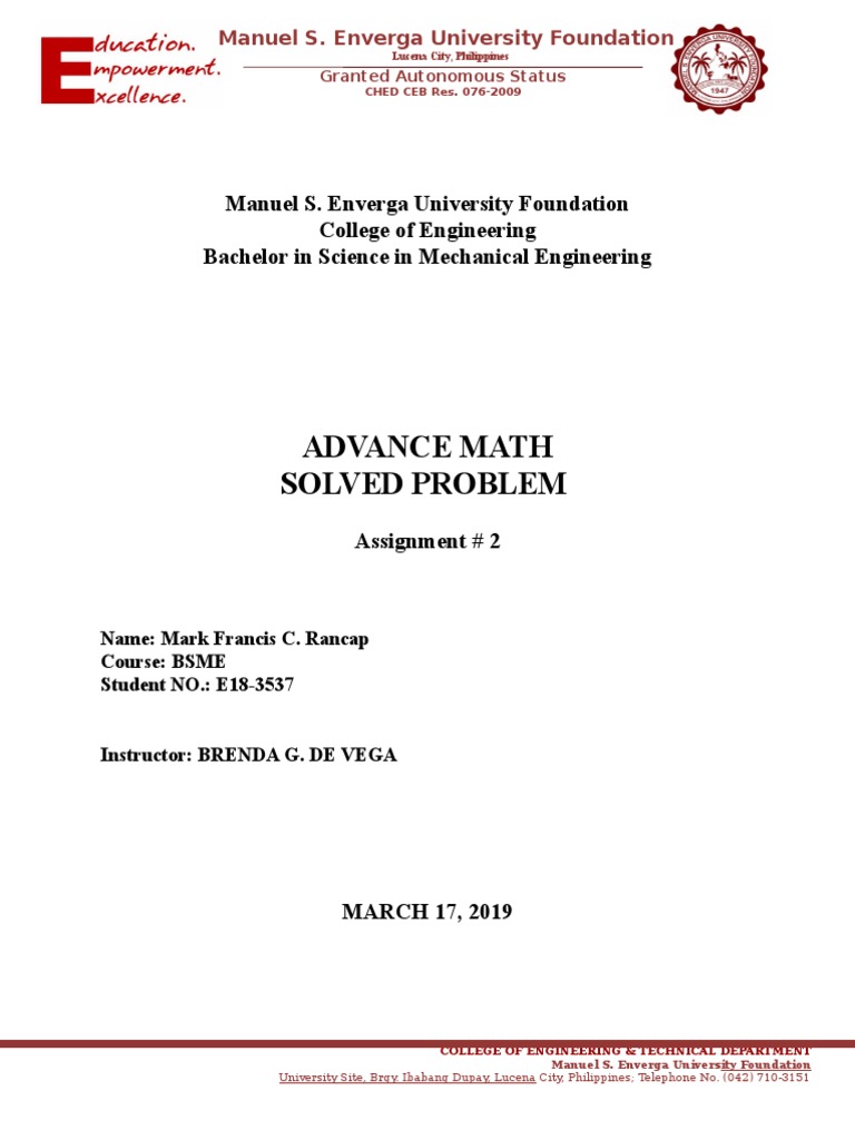 Advanced Math Solutions BSME | PDF