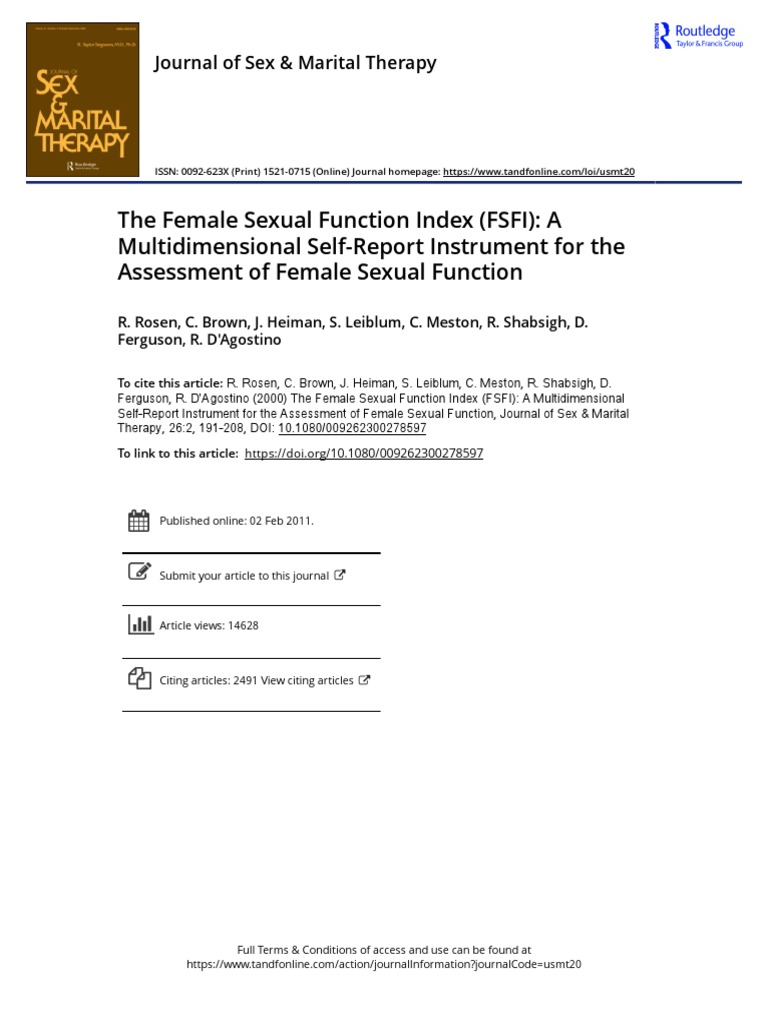 The Female Sexual Function Index Fsfi A Multidimensional Self Report