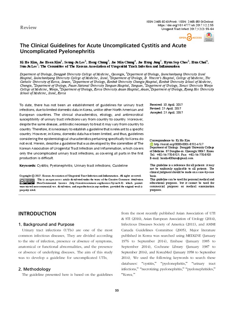 The Clinical Guidelines For Acute Uncomplicated Cystitis and Acute ...