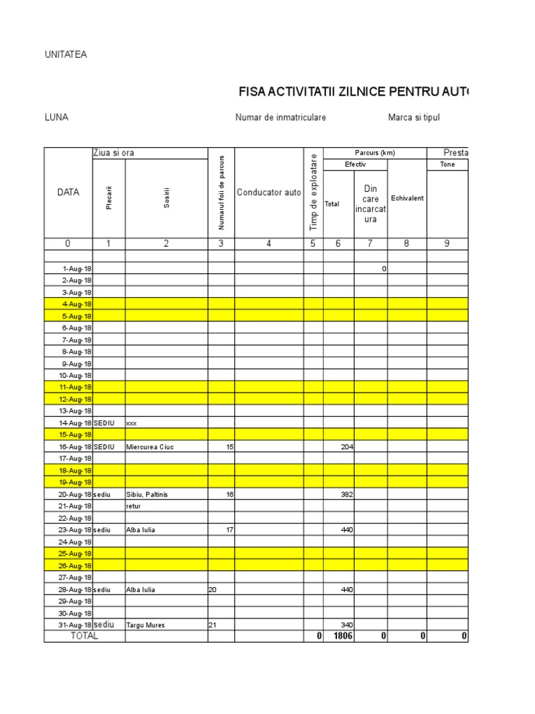 Fisa Activității Zilnice Auto | PDF