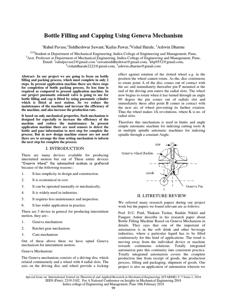 Bottle Filling and Capping Using Geneva Mechanism | PDF | Automation ...