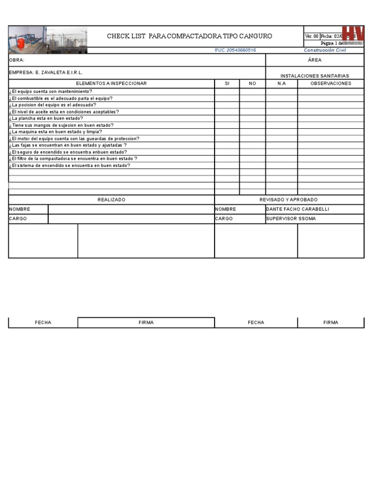Check List de Compactadora Tipocanguro | PDF