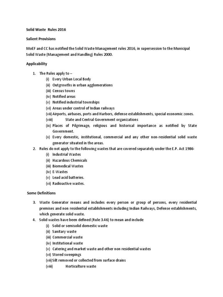Solid Waste Rules 2016 Salient Provisions | PDF | Waste Management ...