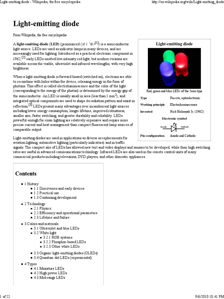 From Wikipedia, The Free Encyclopedia: Light-Emitting Diode | PDF ...