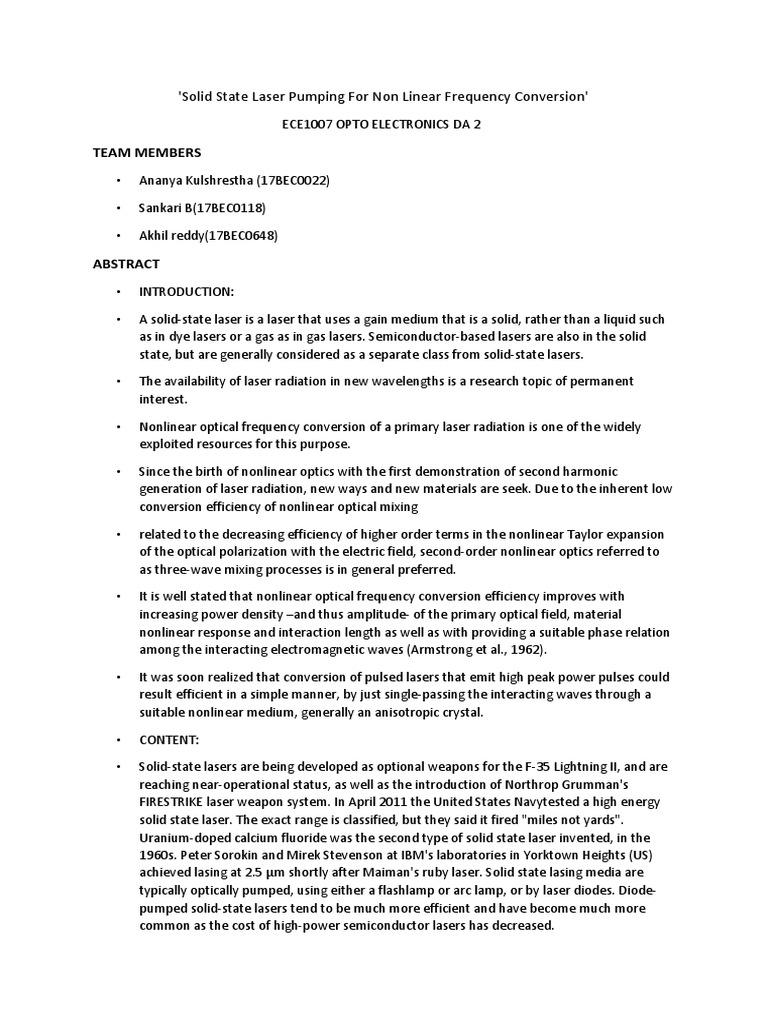 Solid State Laser Pumping For Non Linear Frequency Conversion | PDF | Nonlinear Optics | Laser