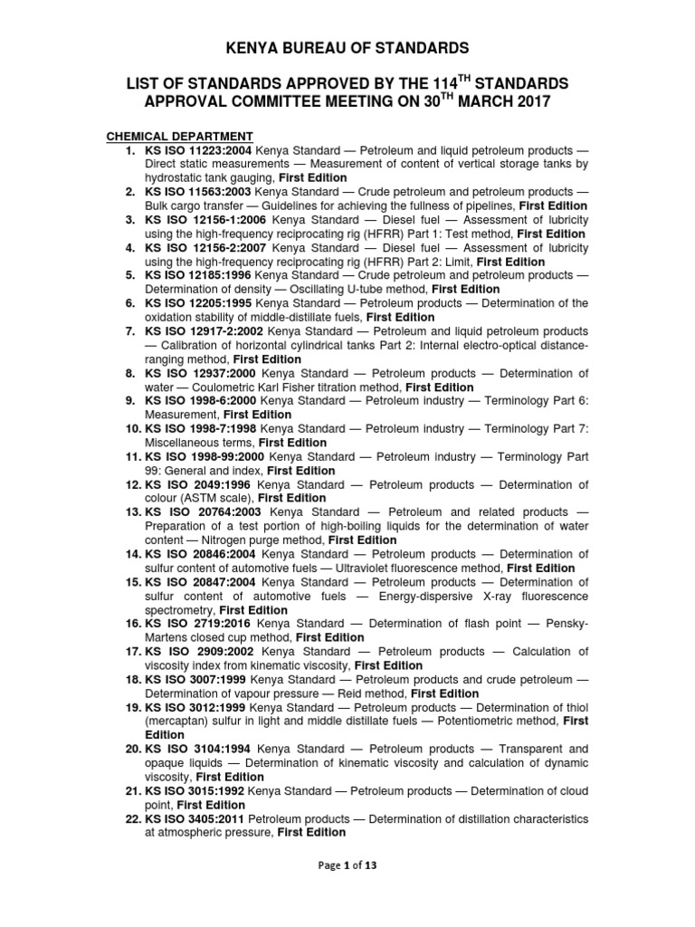 Kenya Standards for Petroleum Products | PDF | Textiles | Petroleum