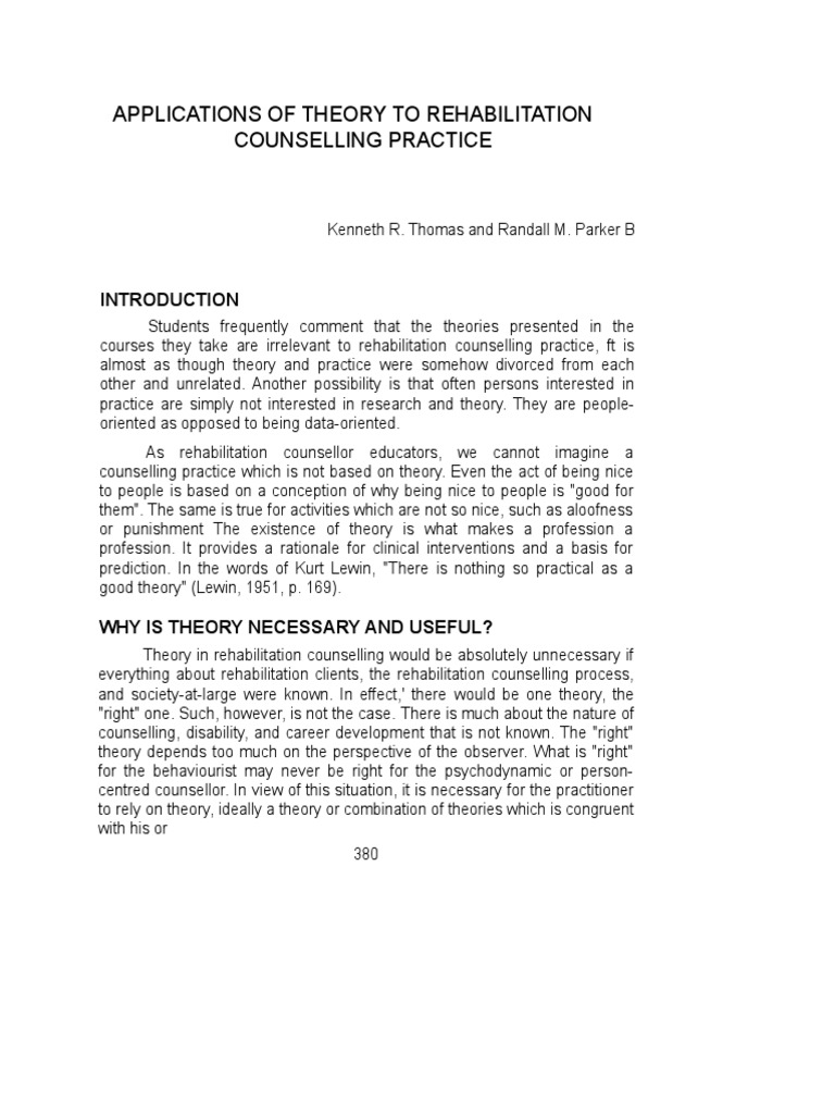 Applications of Theory To Rehabilitation Counselling Practic | PDF ...