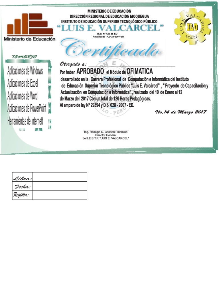 Certificado de Ofimatica | PDF