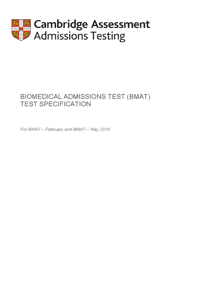 Biomedical Admissions Test (Bmat) Test Specification: For BMAT ...