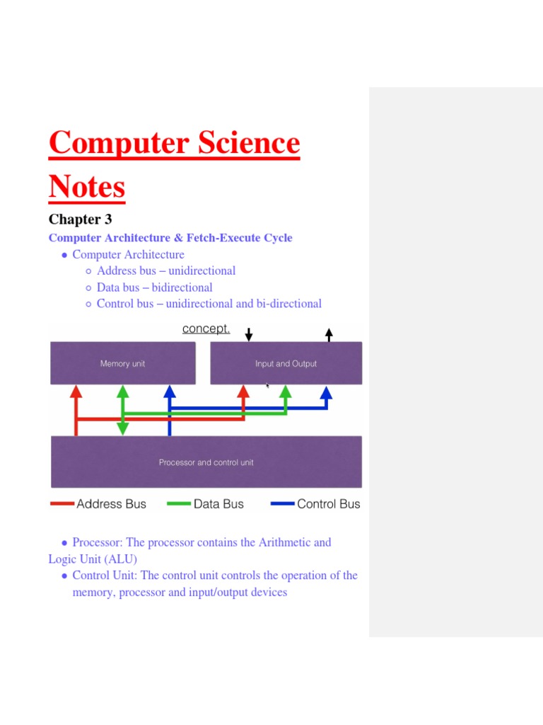 Computer Science Notes Computer Architecture And Fetch Execute Cycle