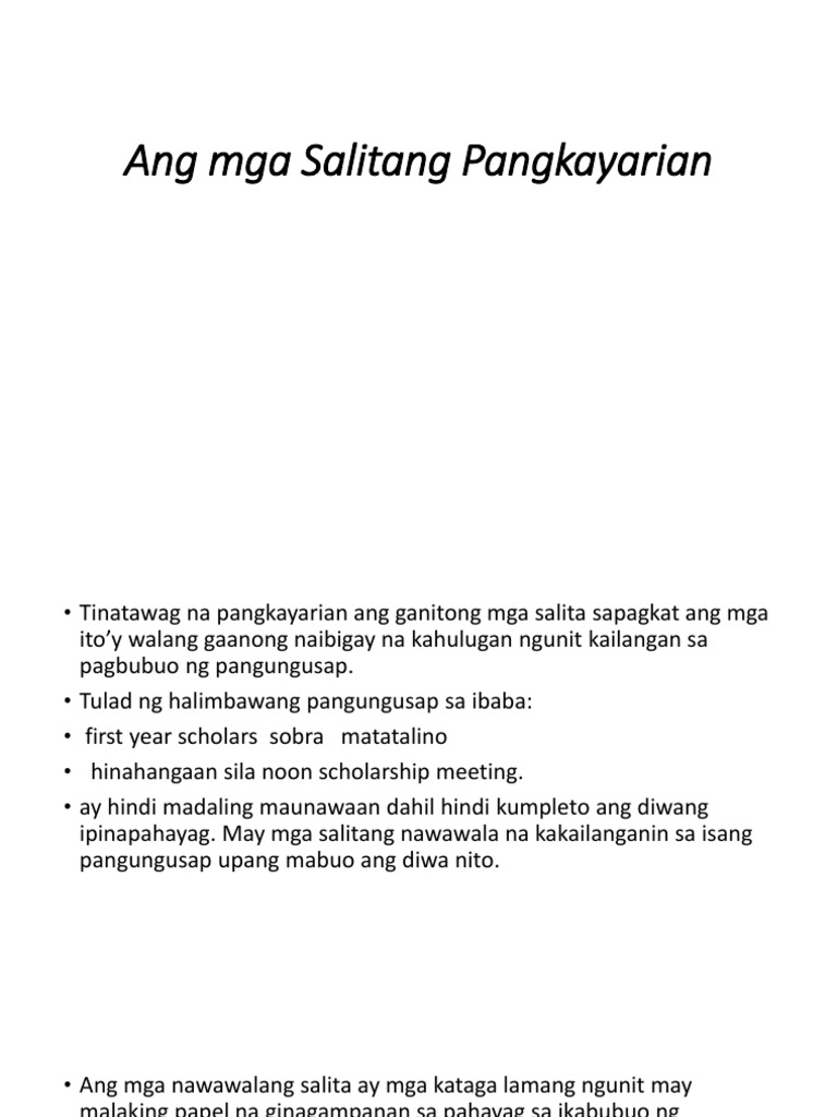 Ang Mga Salitang Pangkayarian | PDF