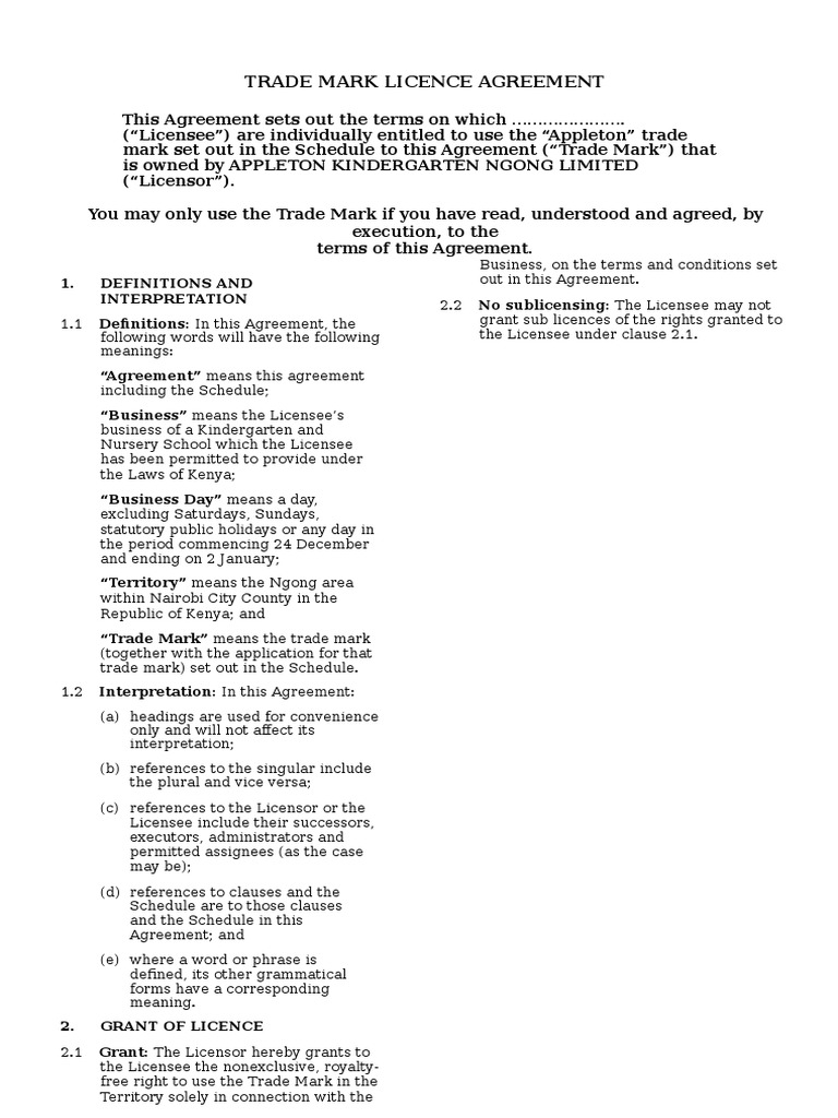 General Trademark License Agreement | PDF | Trademark | License