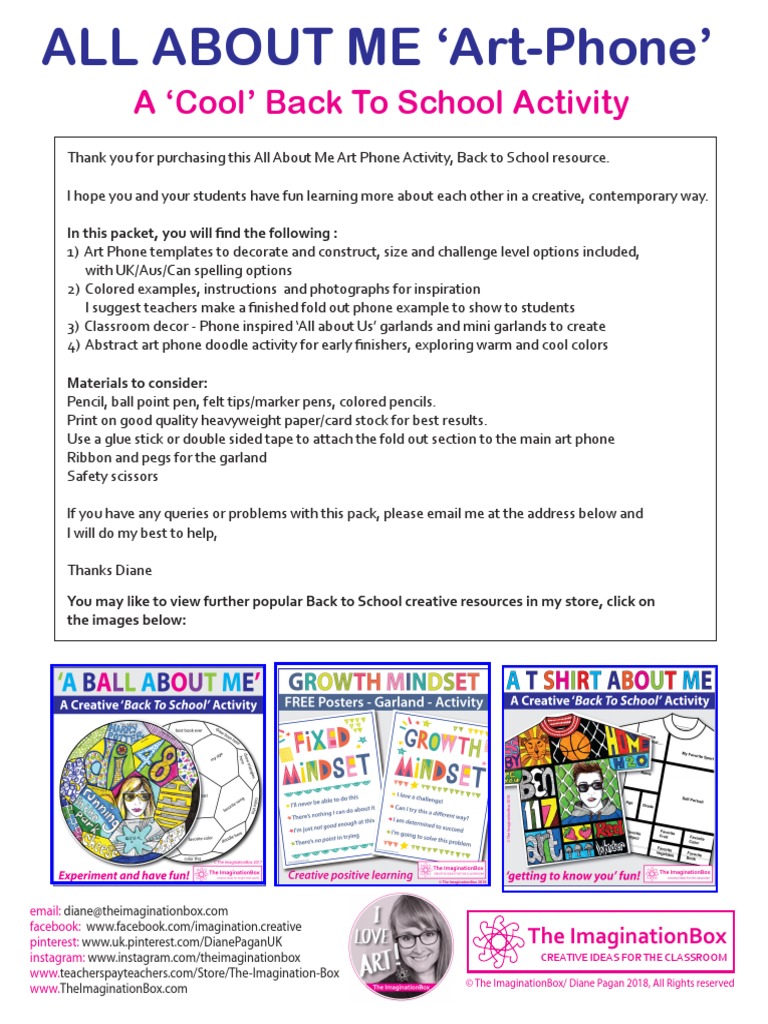 AllAboutMeBacktoSchoolArtPhoneArtWritingActivity PDF | PDF | Digital ...