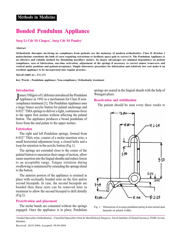 Bonded Pendulum Appliance: Methods in Medicine | PDF | Orthodontics ...