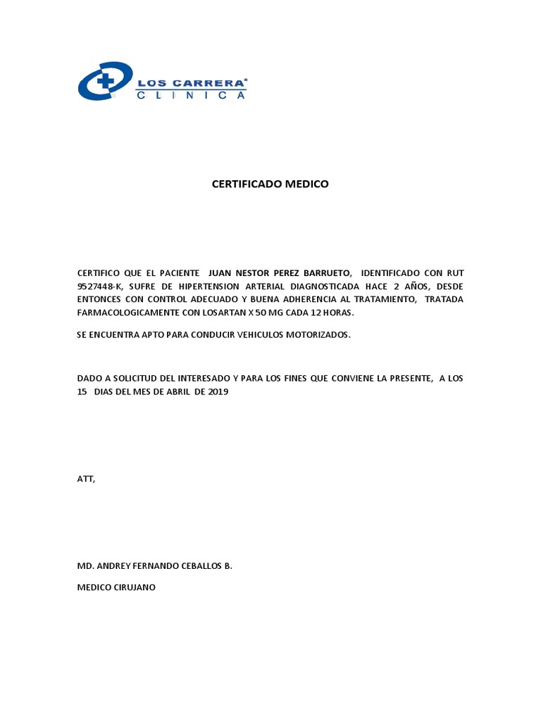 Certificado Medico Afc | PDF