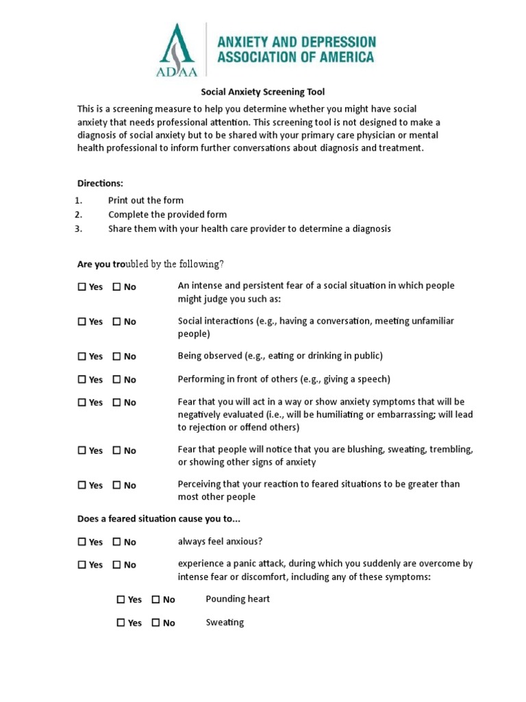 Social Anxiety Screening Tool | Download Free PDF | Social Anxiety ...