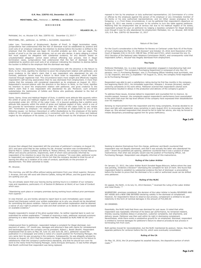 Mehitabel Inc. vs. Alcuizar - BURDEN of PROOF | PDF | Burden Of Proof ...