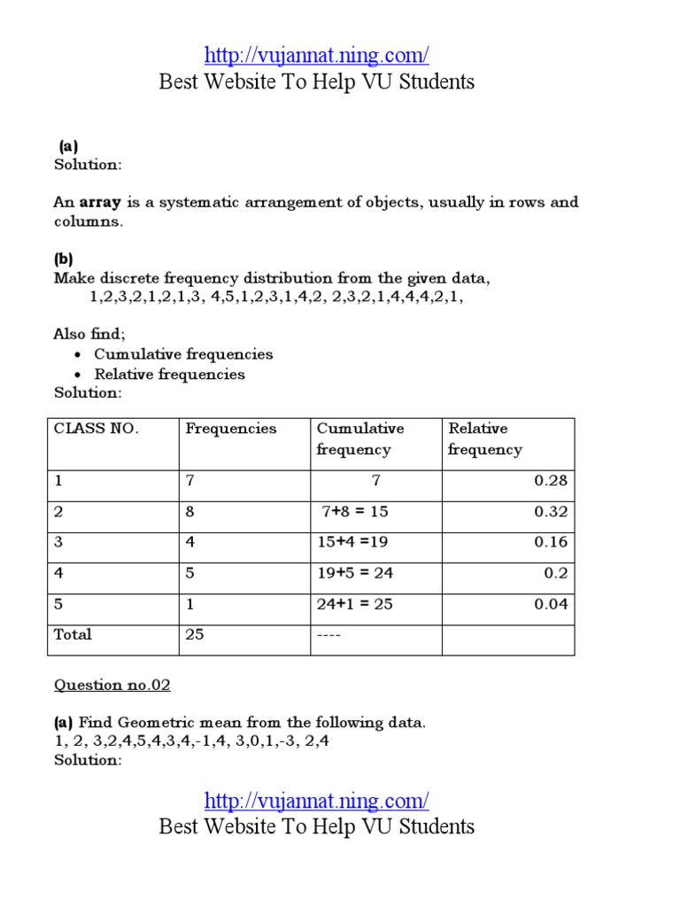 Sta301 Assignment Solution | PDF | Mode (Statistics) | Mean Sta301 Assignment Solution | PDF | Mode (Statistics) | Mean