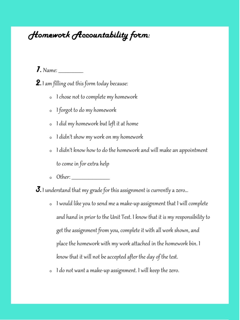 Homework Accountability Form | PDF