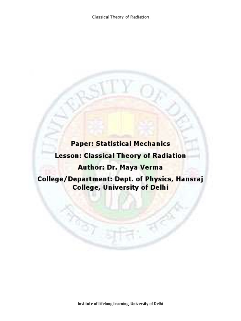 Classical Radiation Theory Overview | PDF | Electromagnetic Radiation ...