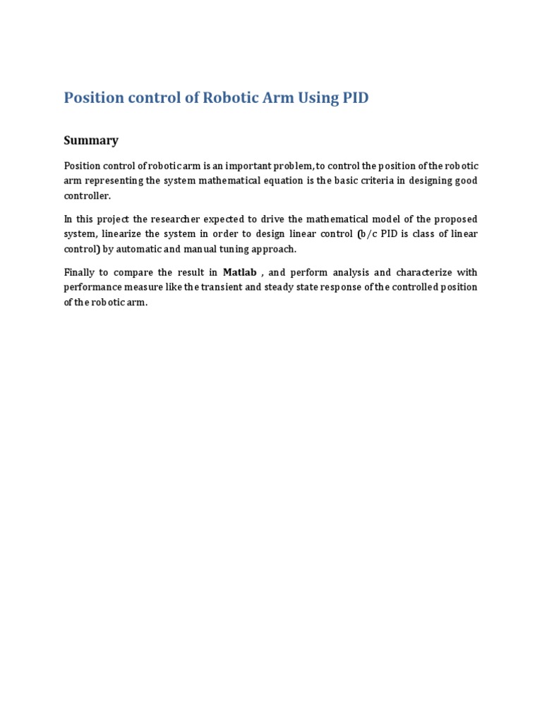 Robotic Arm PID Position Control | PDF