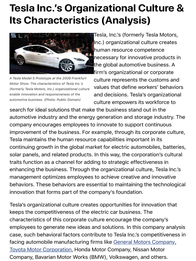 Tesla Inc.'s Organizational Culture & Its Characteristics (Analysis ...