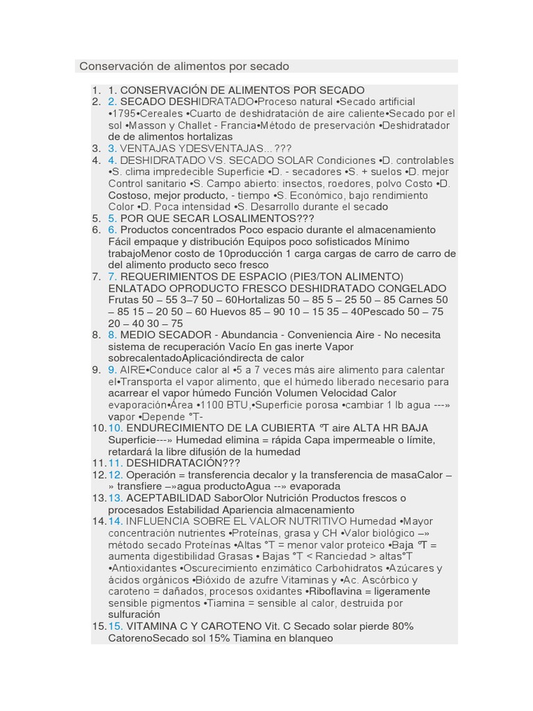 Conservación de Alimentos Por Secado | PDF | Alimentos | Nutrición