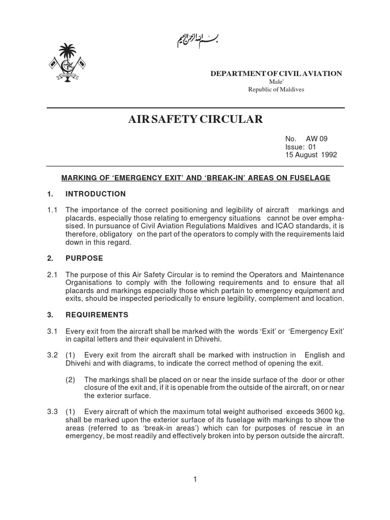 Aw 09 Marking of Emergency Exit and Break in Area On Fuselage | PDF ...