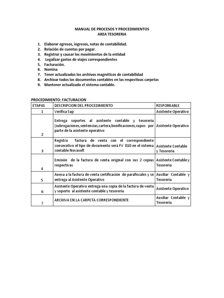 Manual de Procesos y Procedimientos | Servicios (economía) | Contabilidad