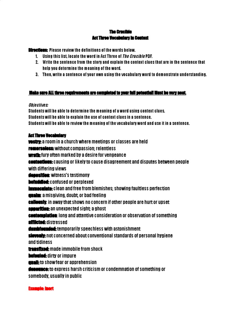 Act Three Vocabulary in The Crucible | PDF | Philosophy