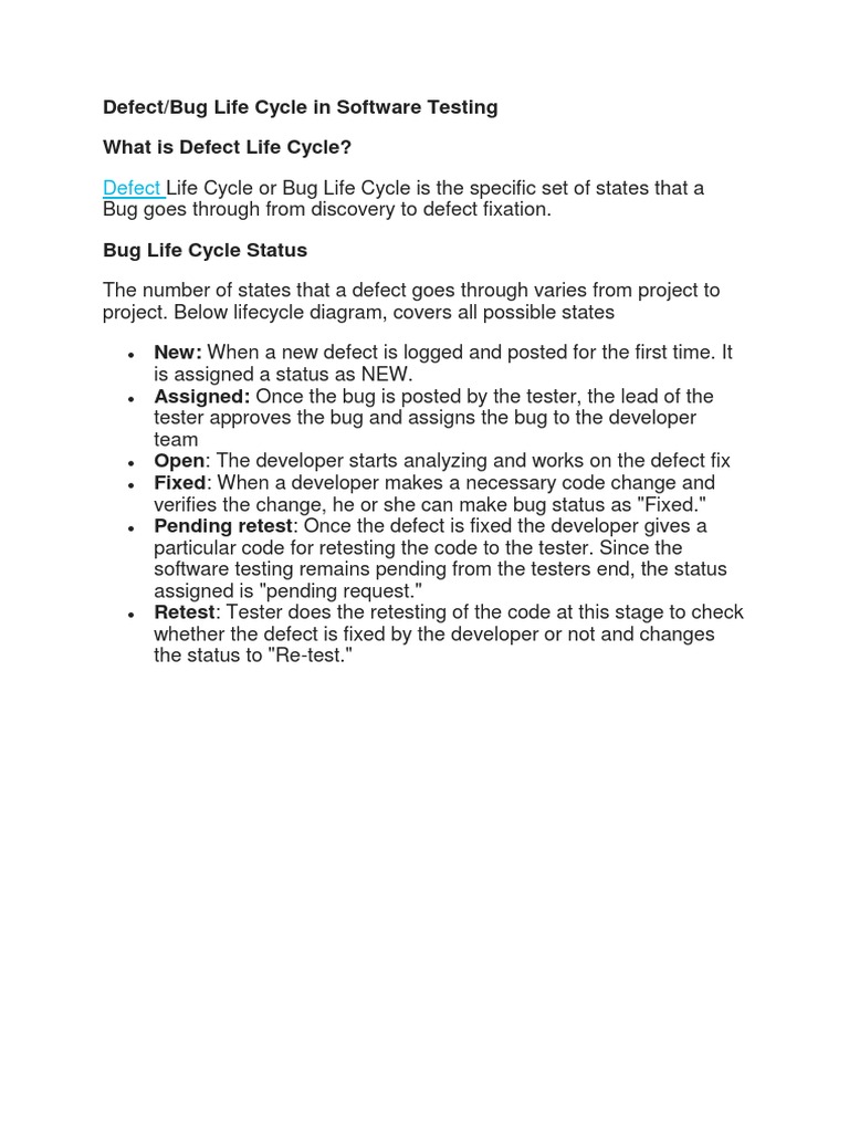 Defect Life Cycle | PDF | Software Bug | Software Testing