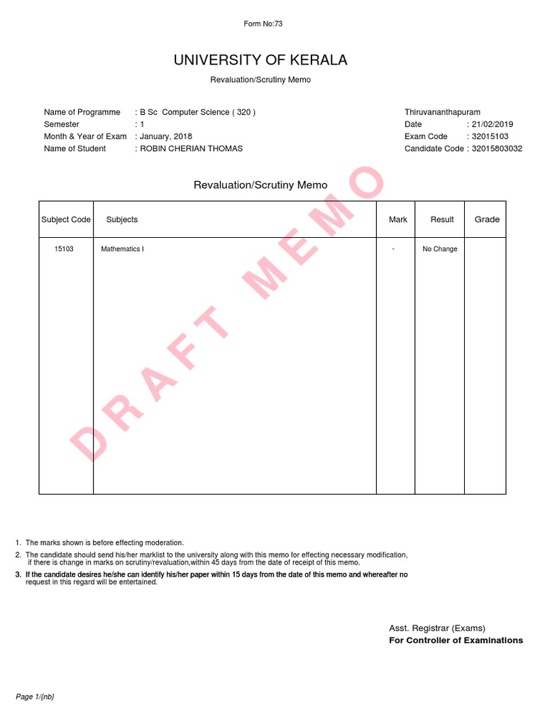 Draft Memo: University of Kerala | PDF | Vocational Education ...