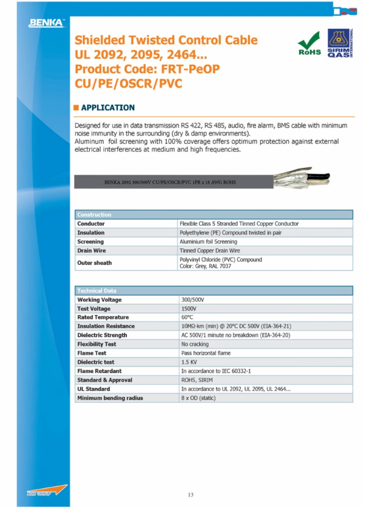 Cap Dieu Khien Benka Benka Shielded Twisted Control Cable 1 | PDF