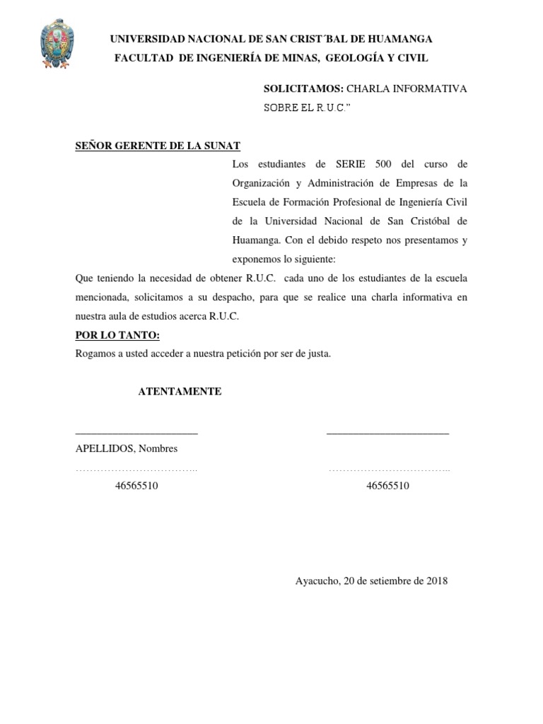 Solicitud Charla Informativa | PDF