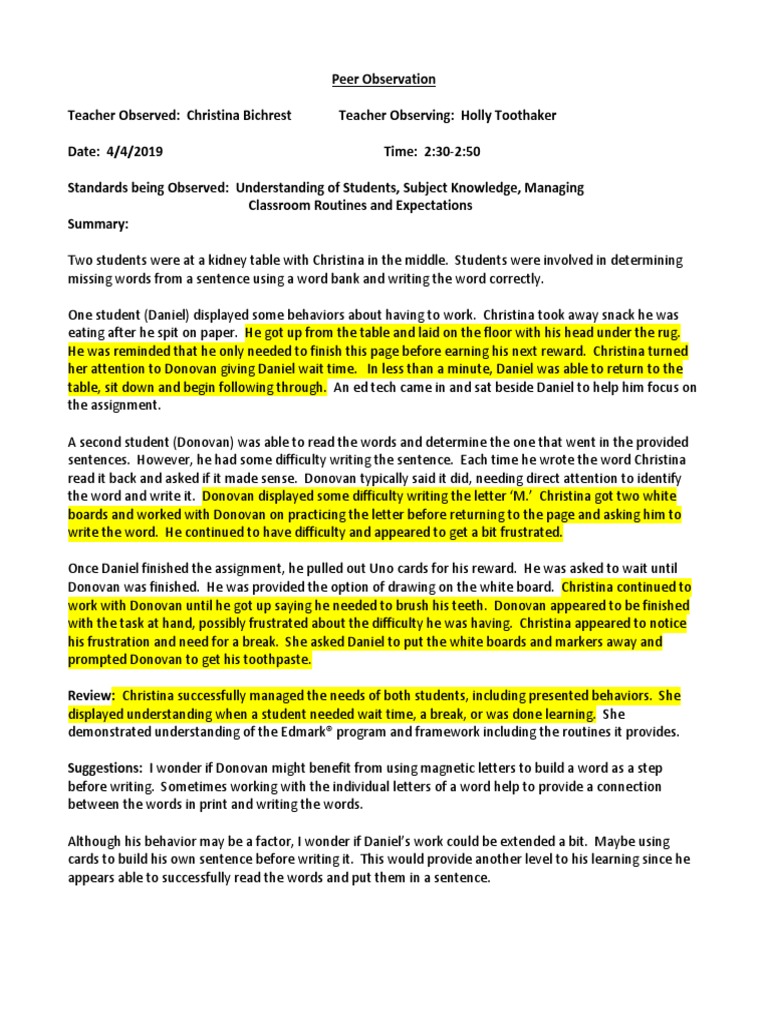 Peer Observation 4 4 Portfolio | PDF | Applied Psychology | Psychology