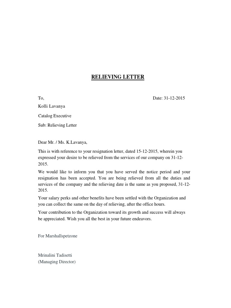 Marshal Releiving Letter | PDF | Career & Growth