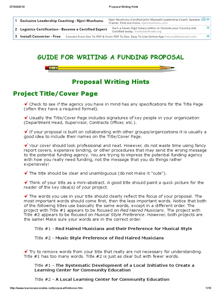 Guide For Writing A Funding Proposal | PDF | Evaluation | Budget