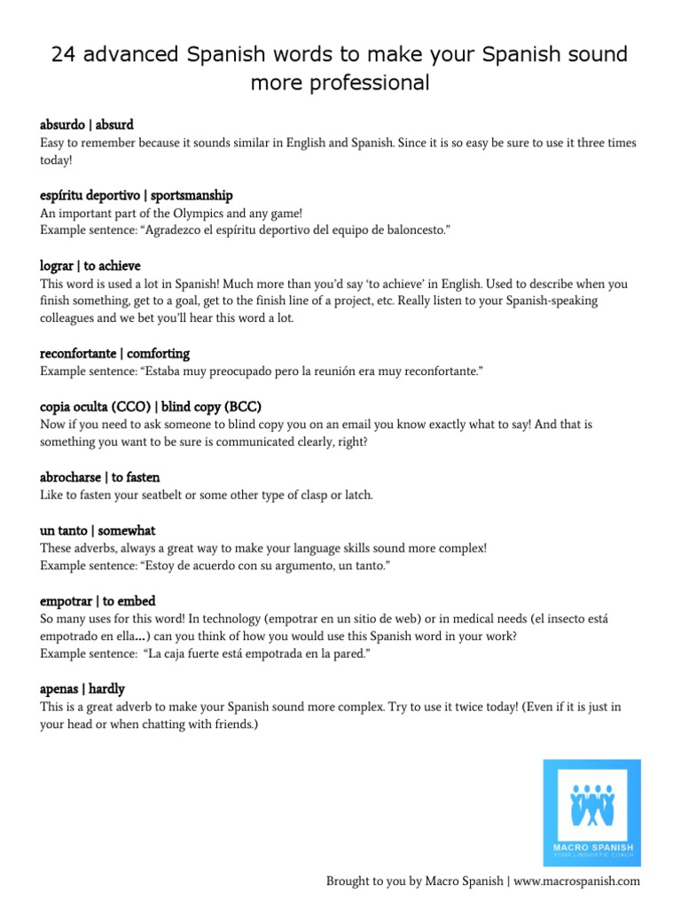 24 Advanced Spanish Words Download | PDF | Linguistic Typology | Languages