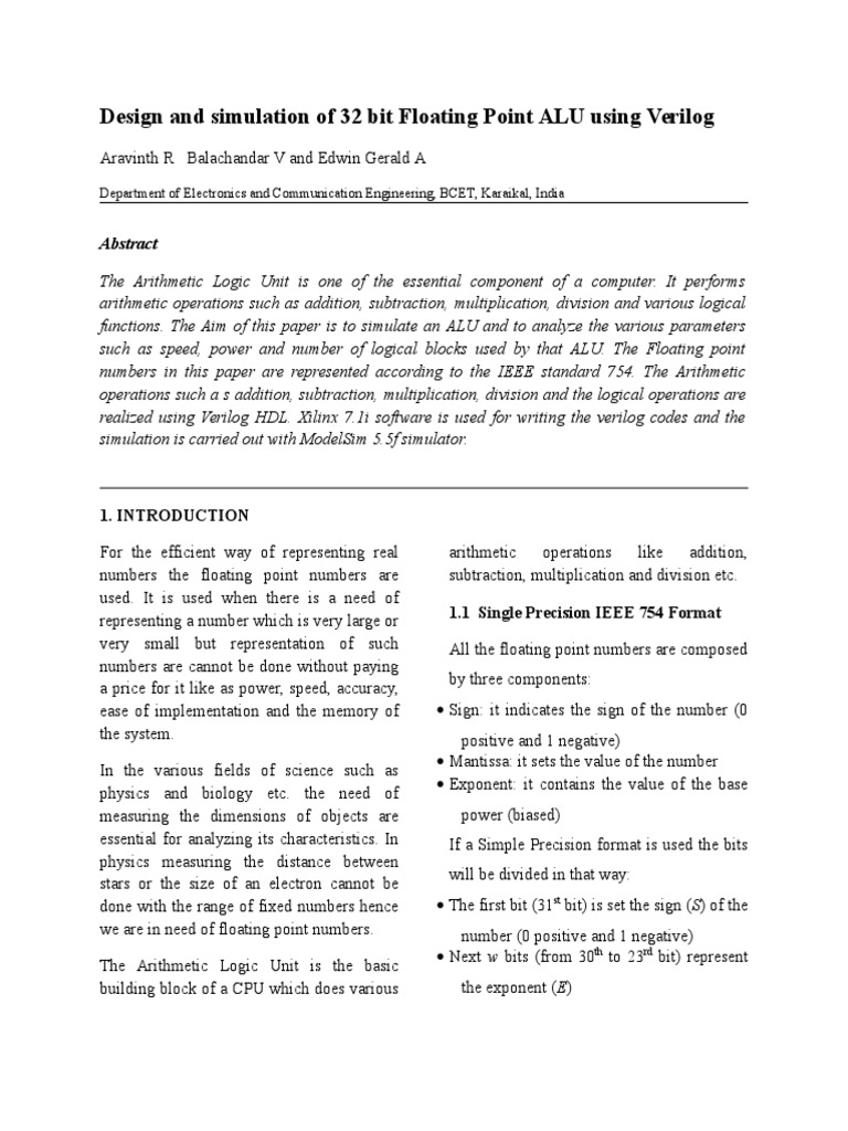 32 Bit Floating Point ALU | PDF | Electronic Engineering | Digital ...