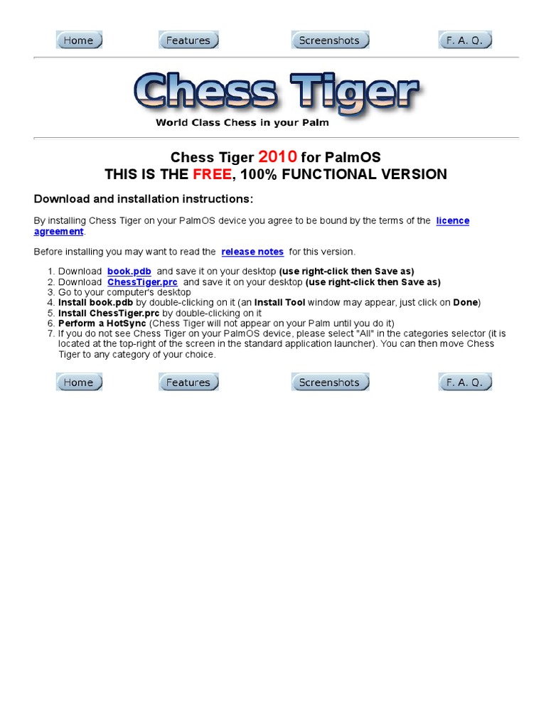 Chess Tiger For Palmos This Is The, 100% Functional Version | PDF