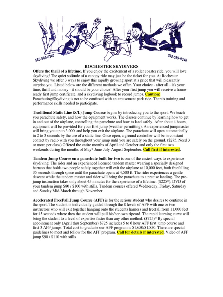 Skydiving Brochure | Download Free PDF | Parachuting | Parachute