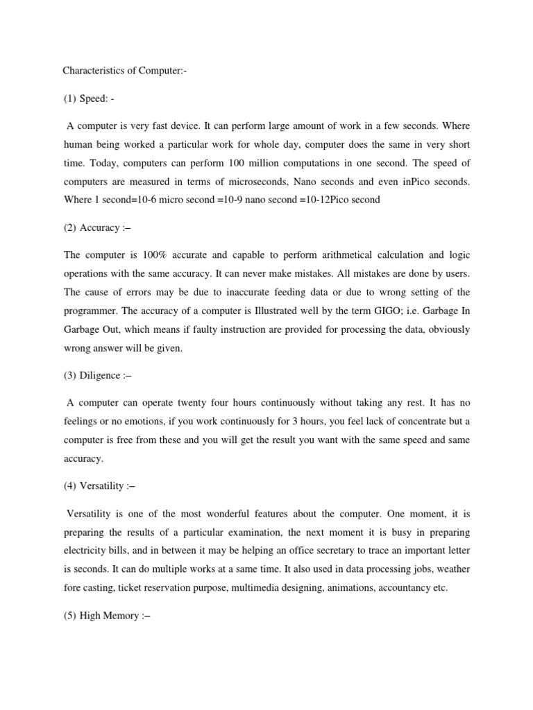 Characteristics of Computer | PDF | Computer Data Storage | Bit