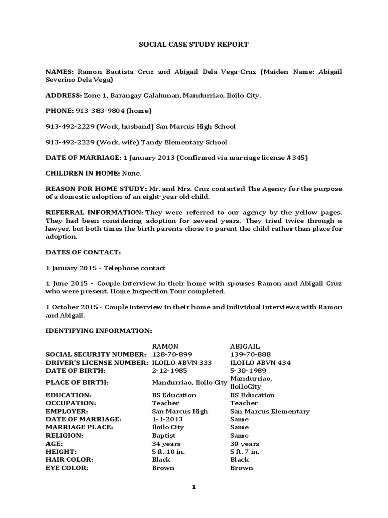 Annex B - Domestic Adoption Home Study Report | PDF | Adoption | Child ...