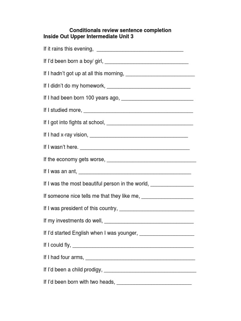 Conditionals Review Sentences | PDF | Learning