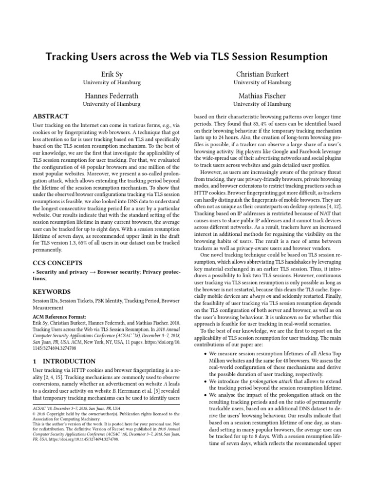 2018-12-06-Sy-ACSAC-Tracking Users Across The Web Via TLS Session Resumption PDF | PDF ...