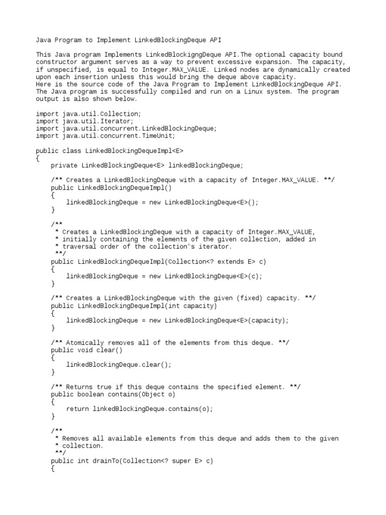 Java Program To Implement LinkedBlockingDeque API | PDF | Queue (Abstract Data Type) | Array ...
