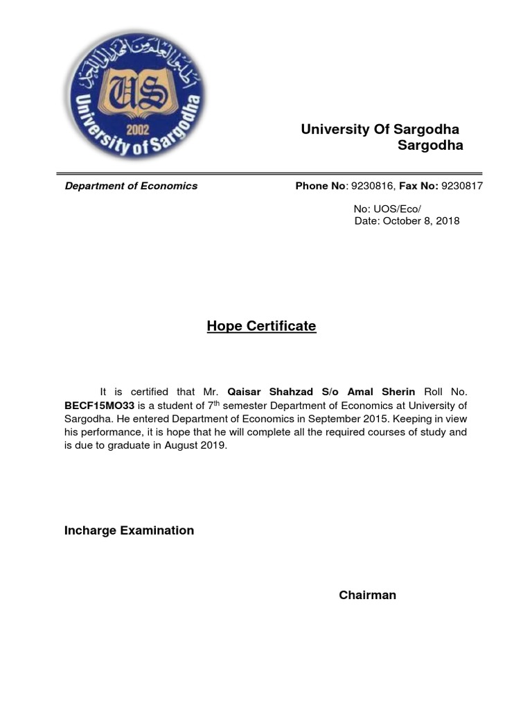 Hope Certificate | PDF